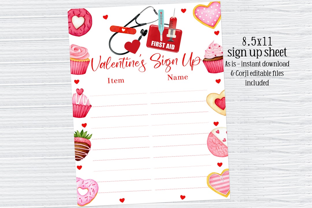 Medical Office Valentine's Day Party Sign up Sheet Template Nurse's ...