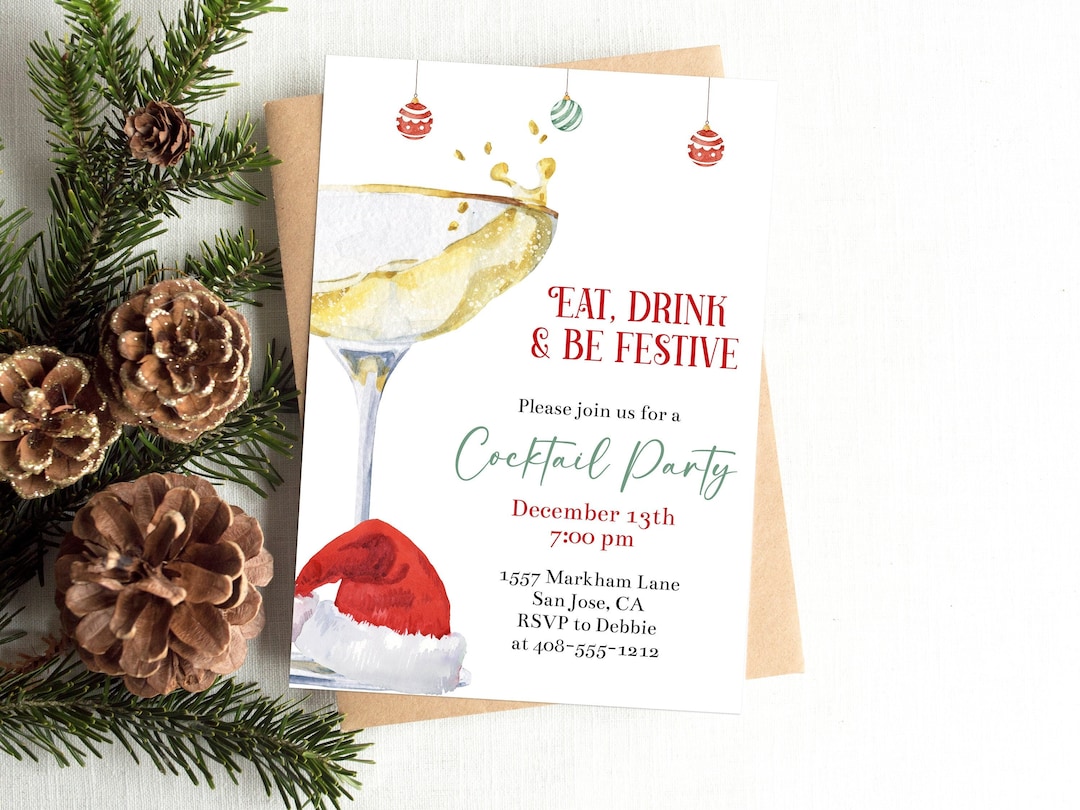 Editable Holiday Cocktail Party Invitation Template, Eat Drink and Be ...