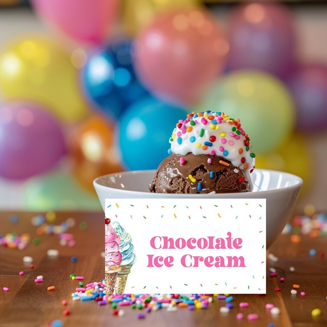 Editable Ice Cream Party Topping Cards, Ice Birthday Food Cards or ...