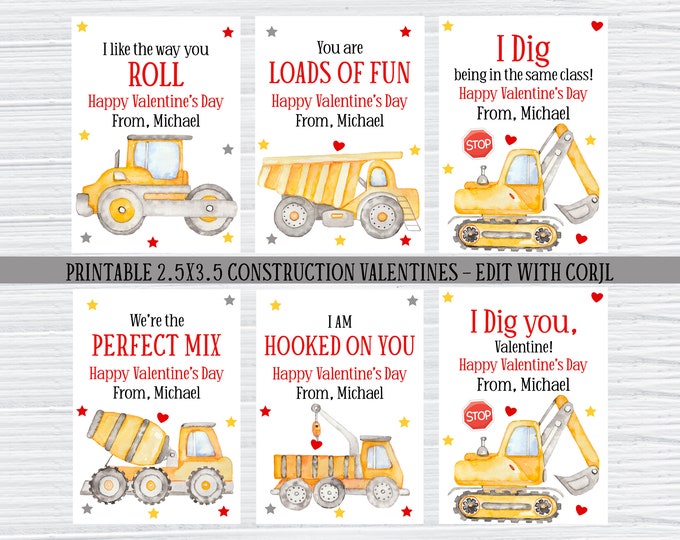 Construction Valentine's Day Cards, Kids Classroom Valentines ...