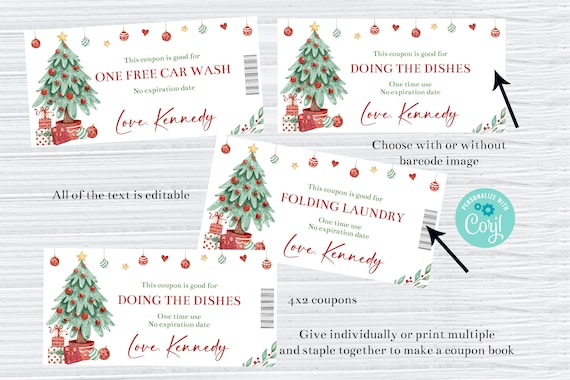 Editable Christmas Coupons Printable Coupon Book Card Templates ...