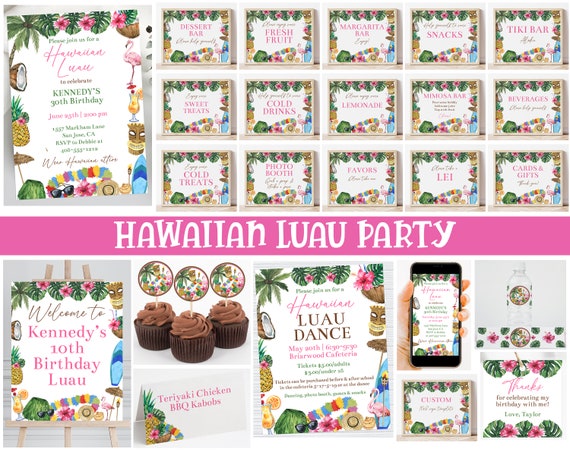 Printable Hawaiian Luau Party Decorations, Luau Birthday Graduation ...