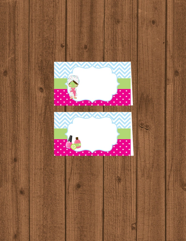 Spa Food Tent Cards Spa Place Cards Slumber Party Tent | Etsy
