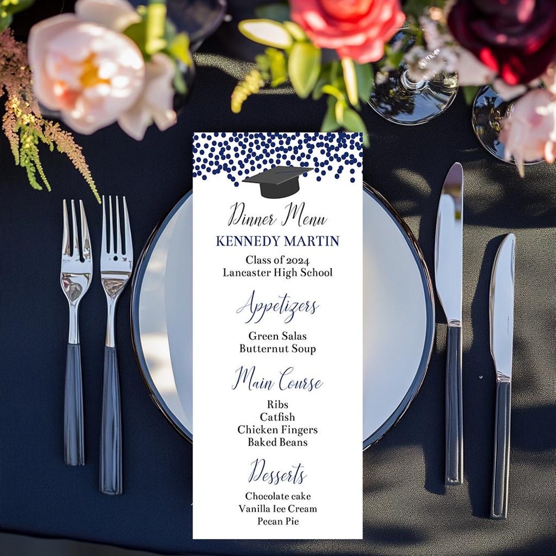 Editable Graduation Party Dinner Menu Card Template, Class of 2025 ...