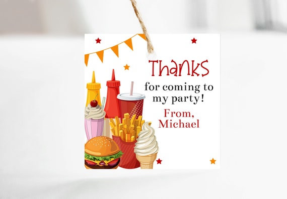 Editable Fast Food Birthday Party Favor Tag, Burgers and Fries Party ...