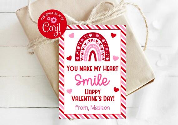 Editable Boho Rainbow Valentine, You Make My Heart Smile, Valentines ...