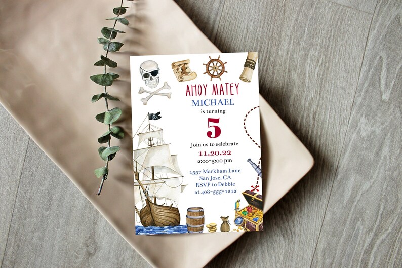 Editable Pirate Birthday Invitation Template Ahoy Matey - Etsy