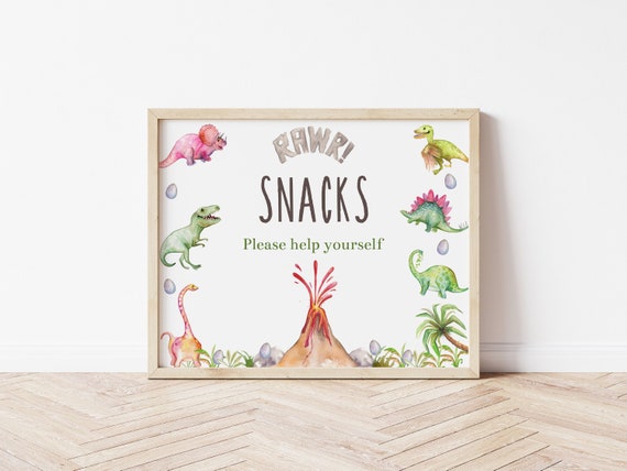 Printable Dinosaur Snacks Sign Dinosaur Party Decorations Snack Table ...