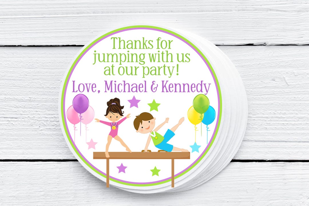 Printable Girls and Boys Gymnastics Birthday Party Tag Twins Siblings ...