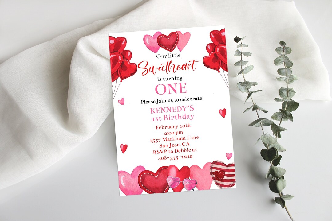 Editable Valentine Little Sweetheart 1st Birthday Party Invitation ...