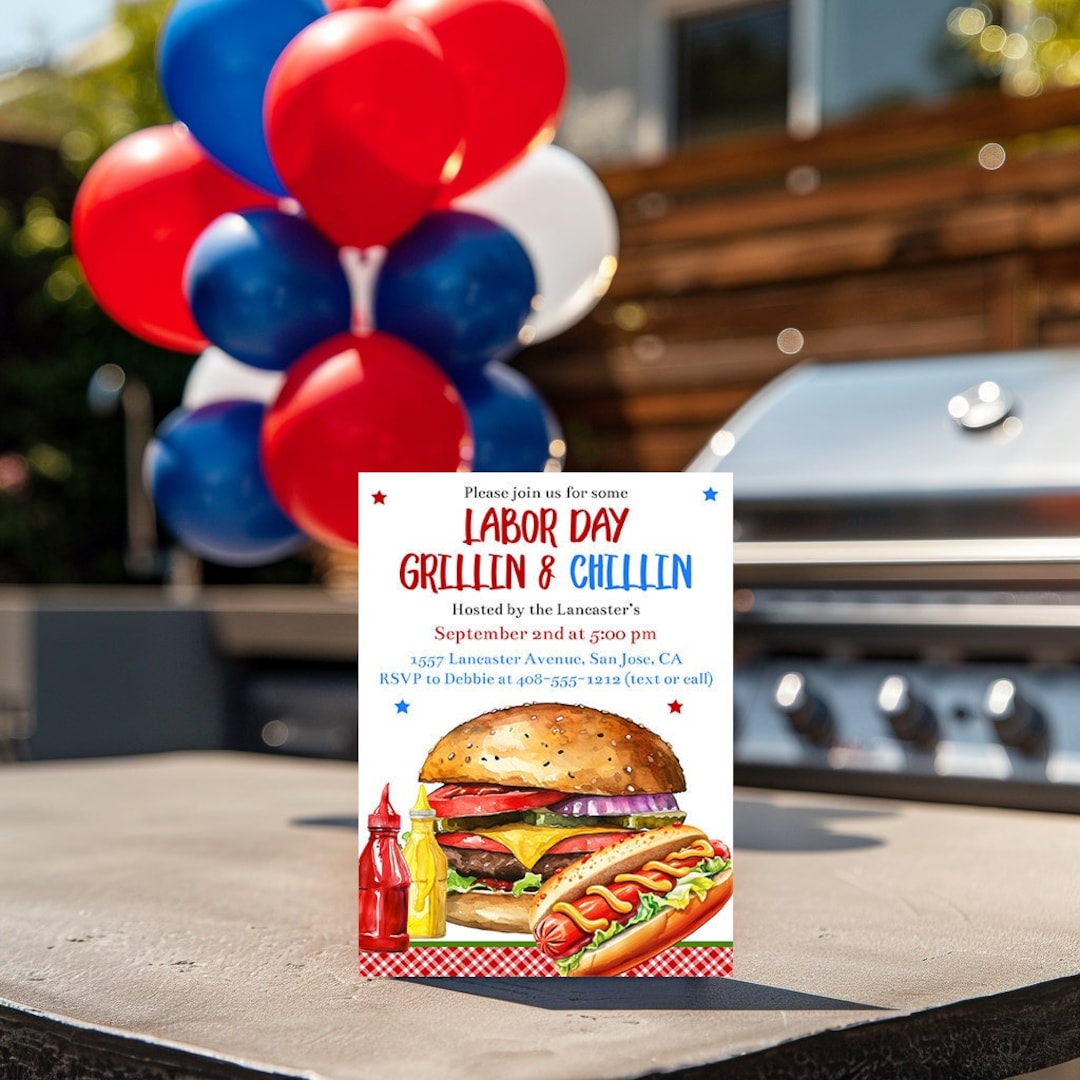 Labor Day Grillin & Chillin BBQ Invitation End of Summer BBQ Invite ...