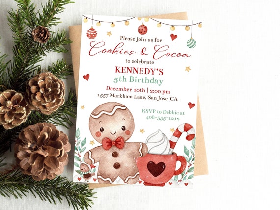 Editable Cookies and Cocoa Invitation Template Christmas Birthday ...