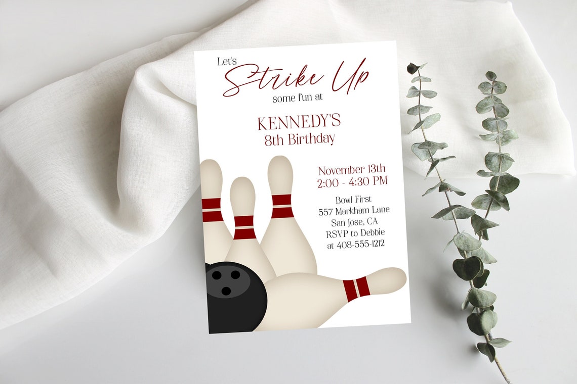 Editable Bowling Birthday Party Invitation Template Bowling - Etsy