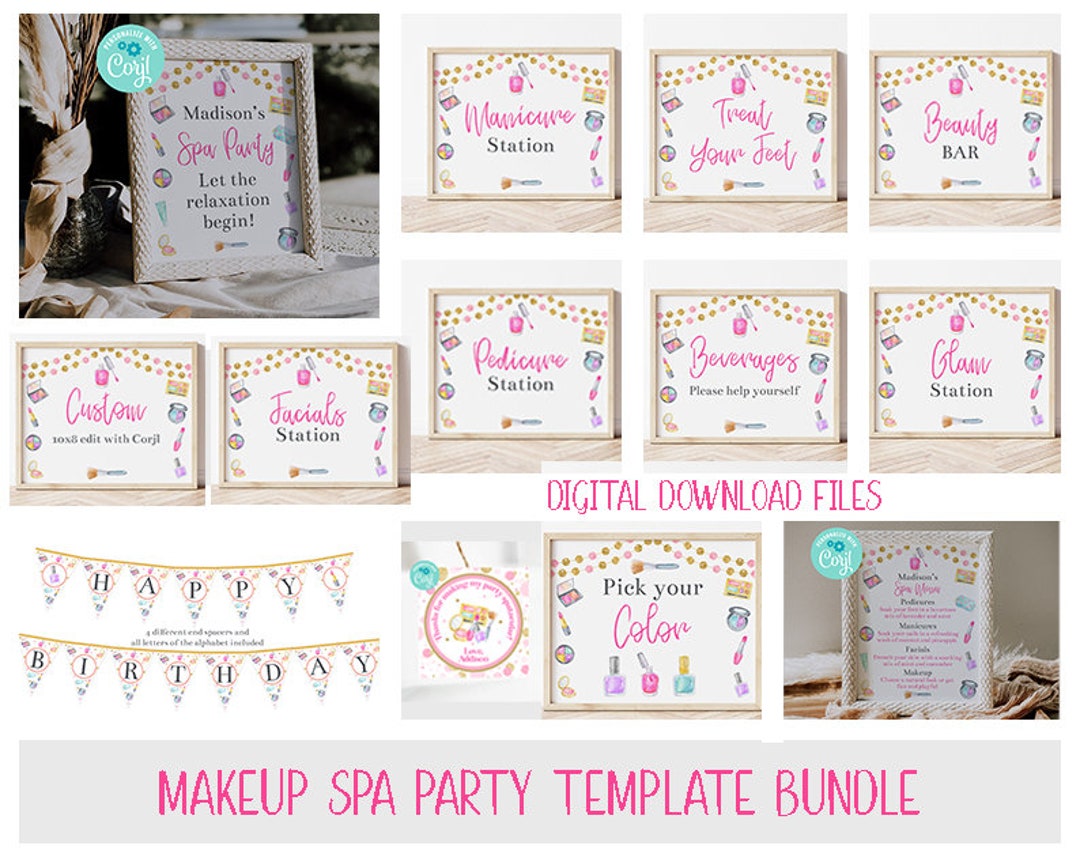 Makeup Spa Party Bundle Templates, Printable Spa Party Signs, Spa Party ...