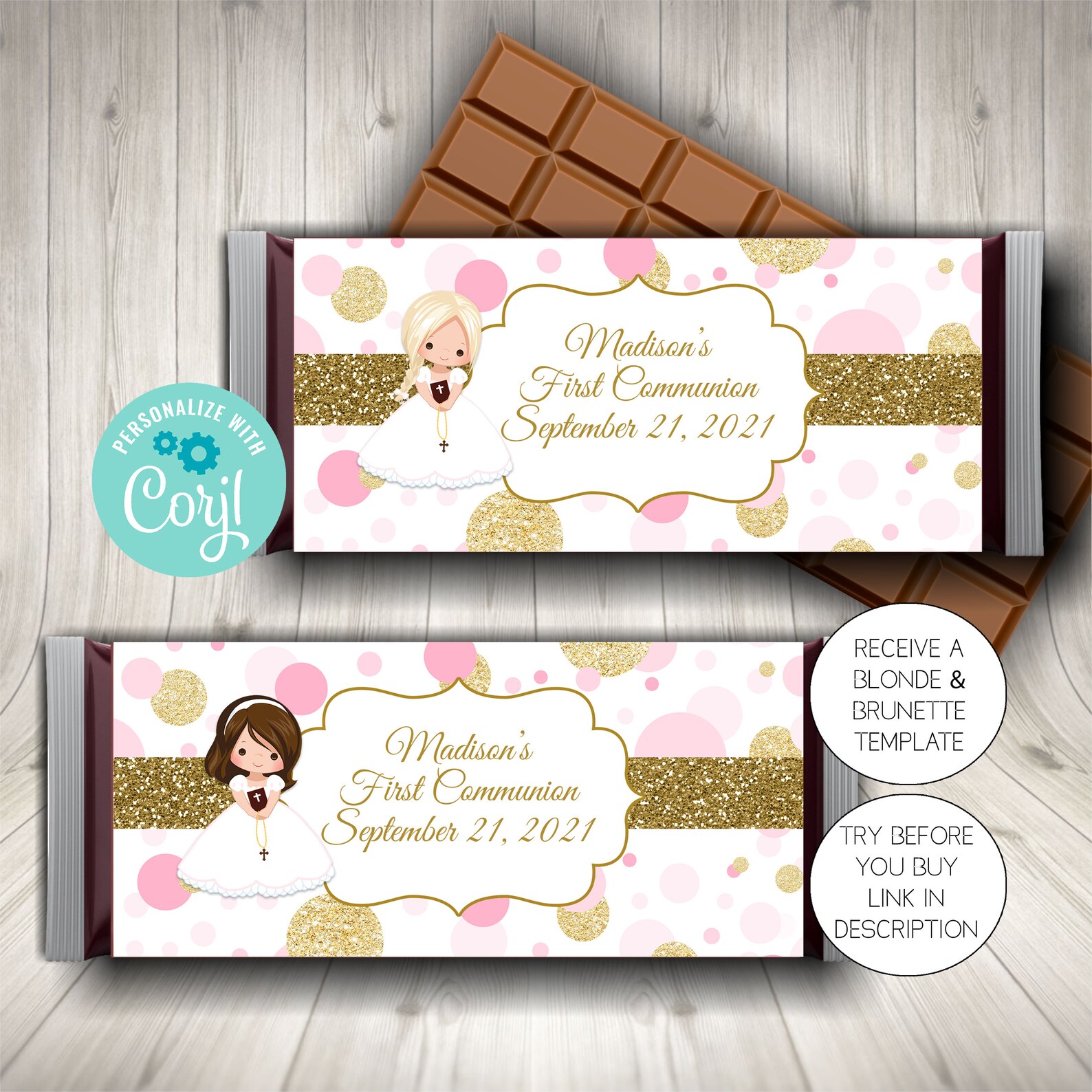 Editable First Communion Candy Bar Wrapper Holy Communion | Etsy