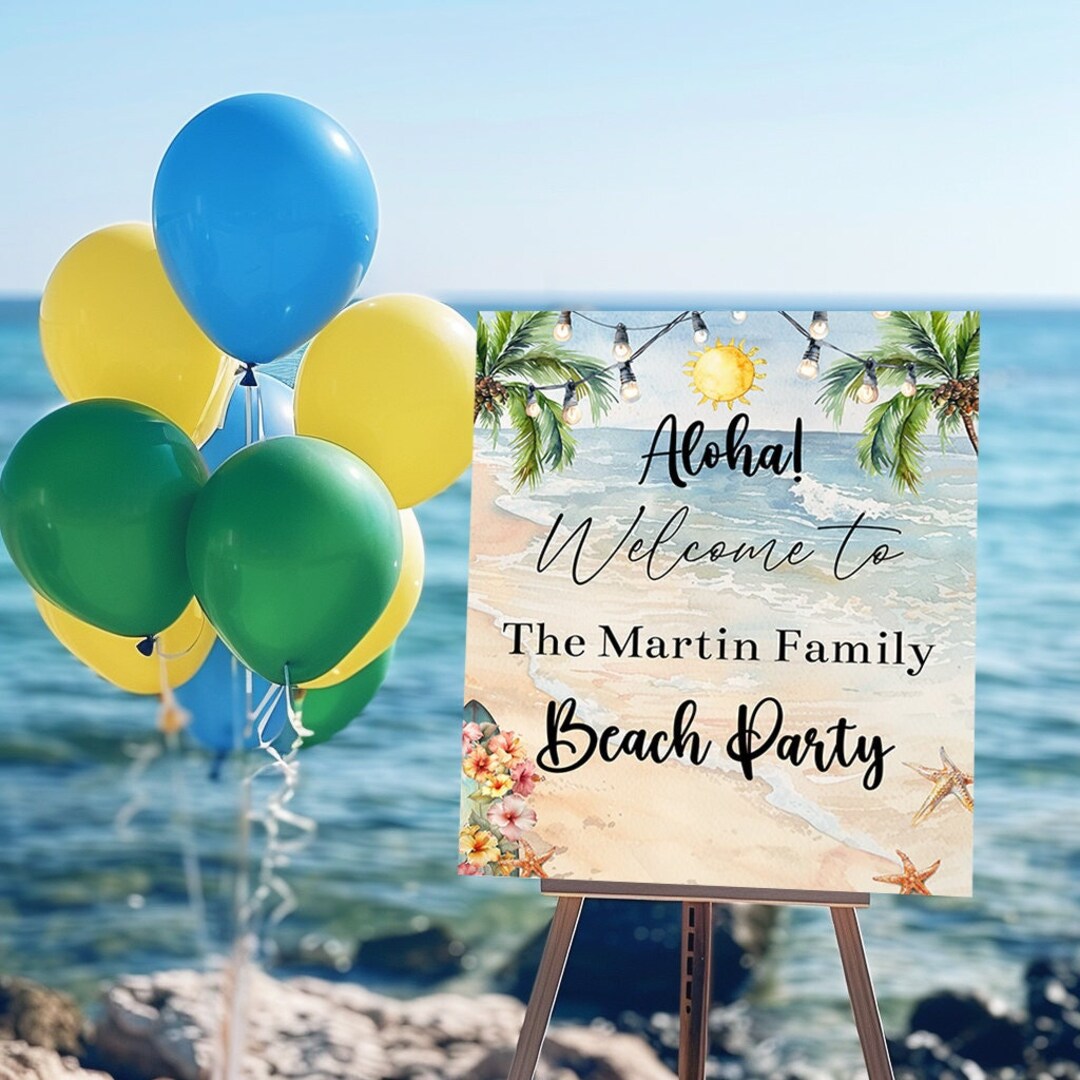 Beach Party Welcome Sign Template, Editable Beach Party Decorations ...