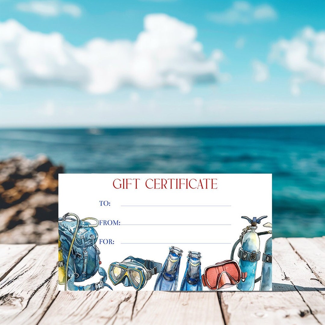 Editable Scuba Diving Gift Certificate Template, Printable Scuba Diving ...