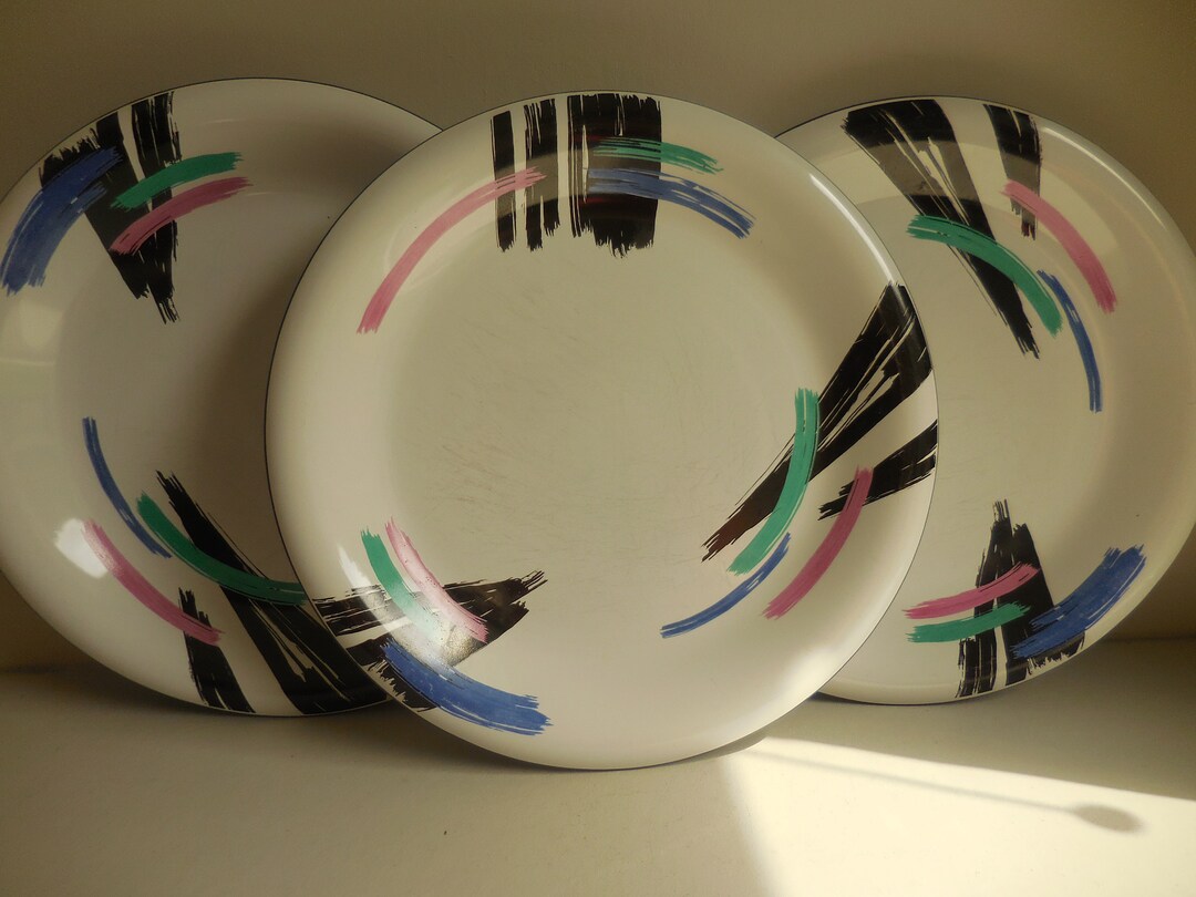 Three Dinner Plates LIZA Pattern 1992 Design Concepts Newcor Stoneware ...