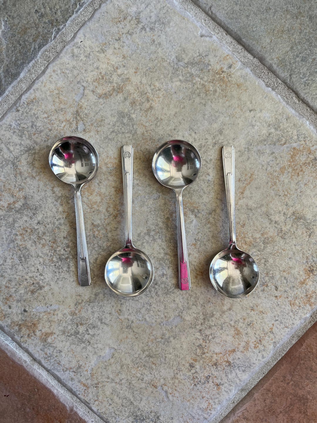 4 Vintage Hotel Silverware Reed and Barton Soup Spoons SHERATON S ...