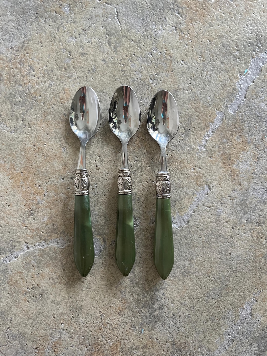 Three ARGENT Sophia Dark Green Handle Flatware Orfevres Stainless - Etsy