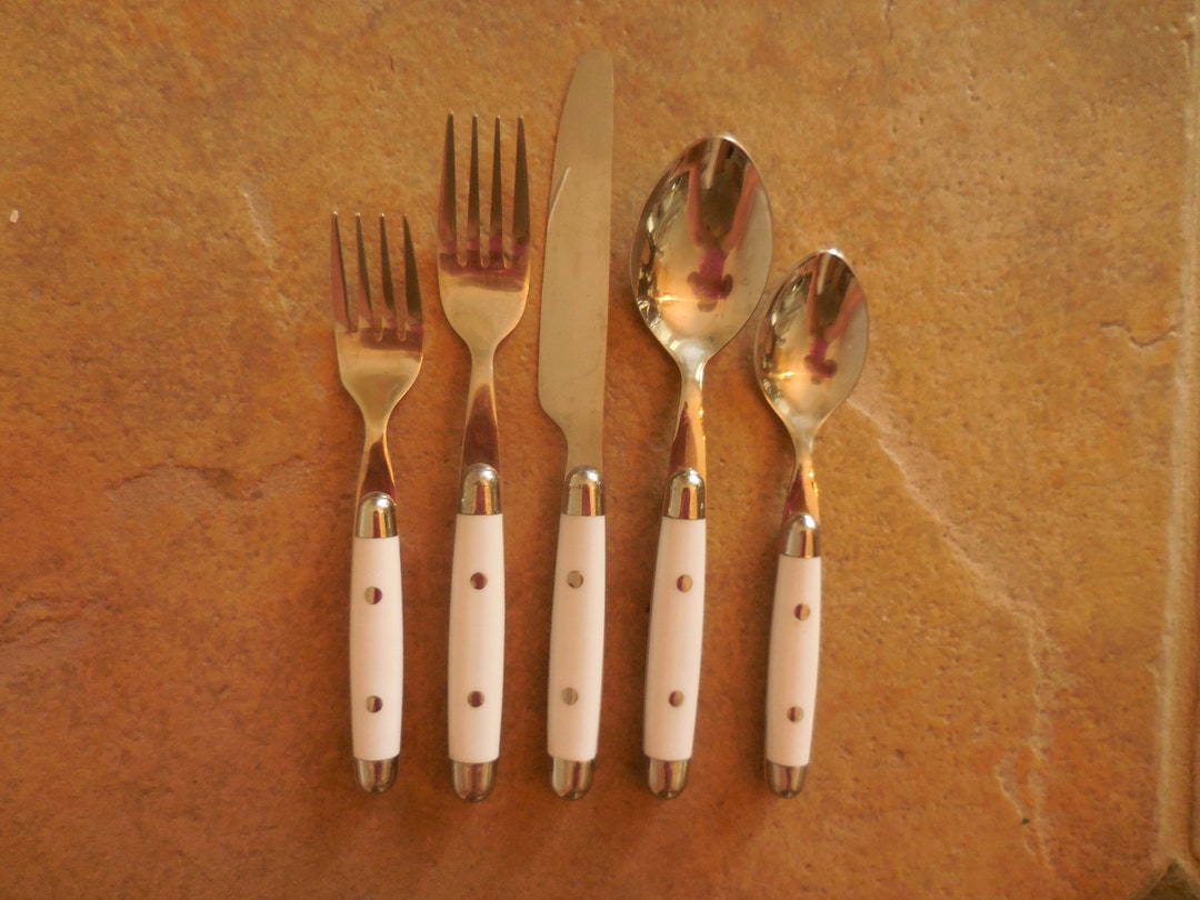 38 Vintage White Handle Flatware Pieces - Etsy