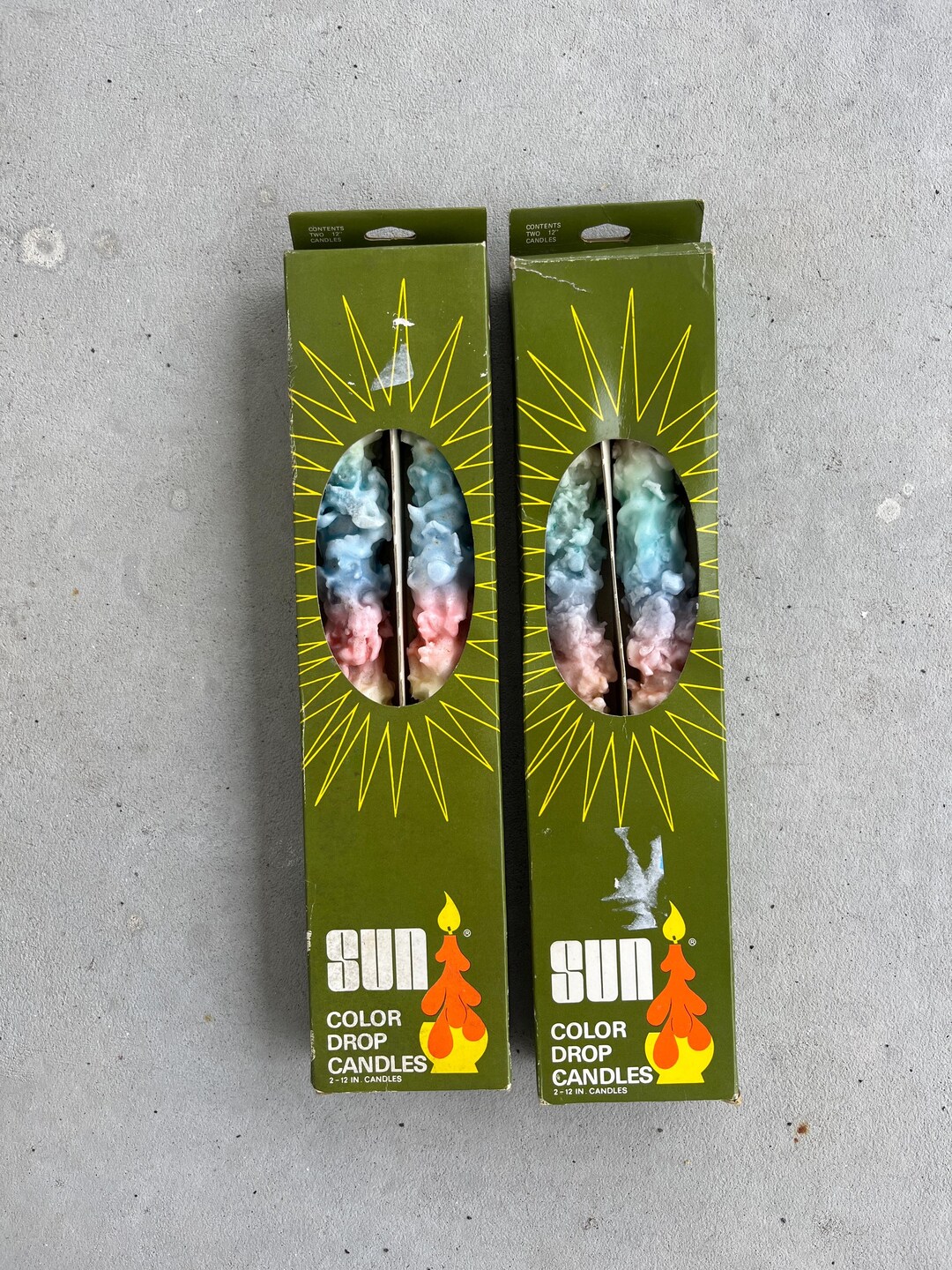 2 Boxes of SUN Color Drop Candles 12" Change Colors Vintage - Etsy