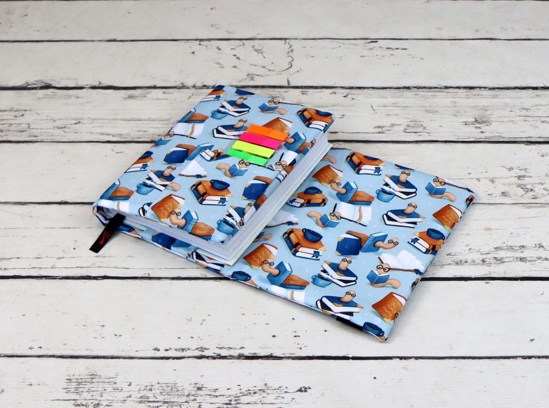 Cozy Bookworm Blue Fabric Book Cover – A5 / Digest Adjustable Wrap ...