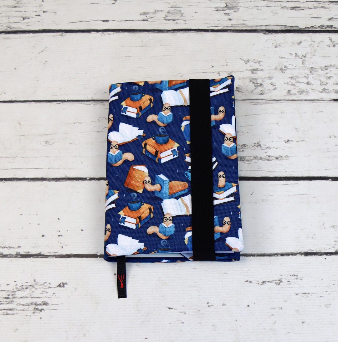 Bookworm Navy Book Cover – Waterproof Fabric Book Protector - Etsy