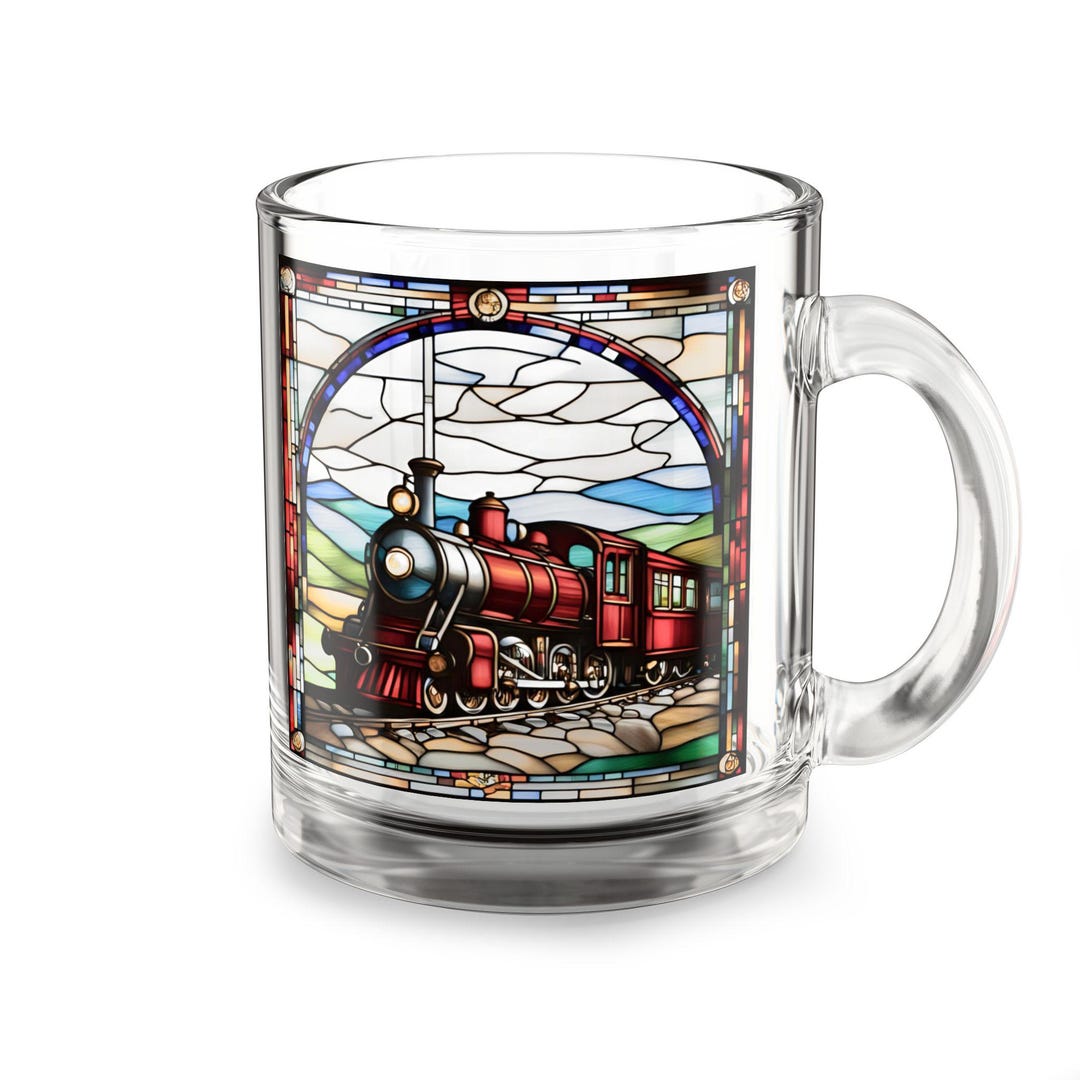 Stained Glass Steam Train Glass Mug | 10oz | From Series of Vintage ...