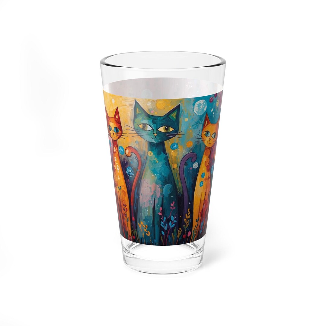 Drinking Glasses of Colorful Cats | Mixing Glass | 16oz Pint Water ...