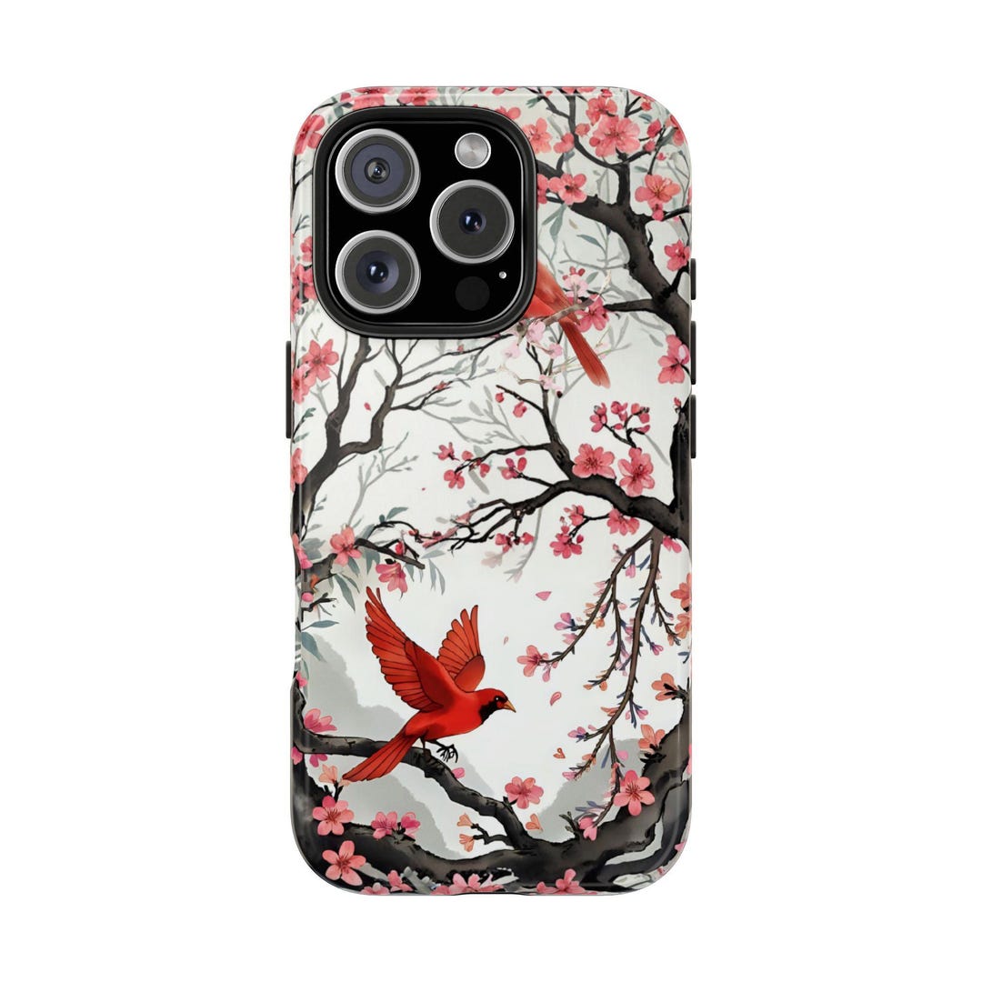 Cardinal Birds Perching in Cherry Blossom Tough Phone Case | Compatible ...