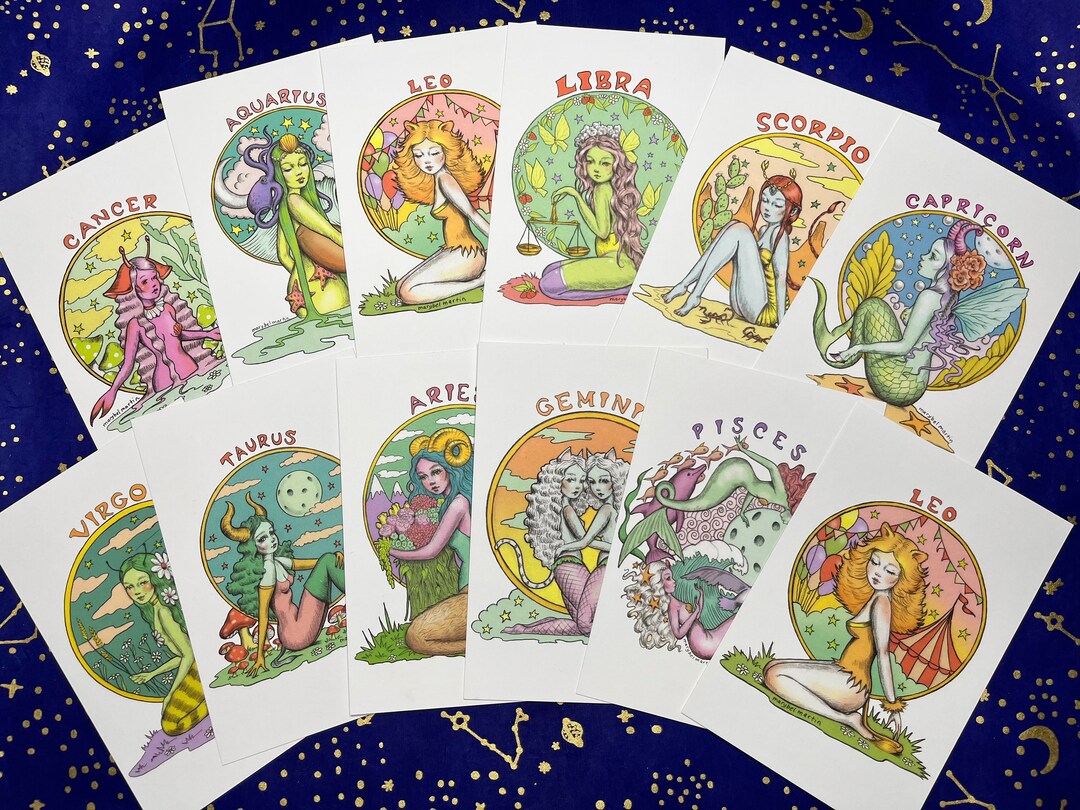 Zodiac Girls - Postcards - Set of Twelve - 4 X 6" by Marybel Martin - Etsy
