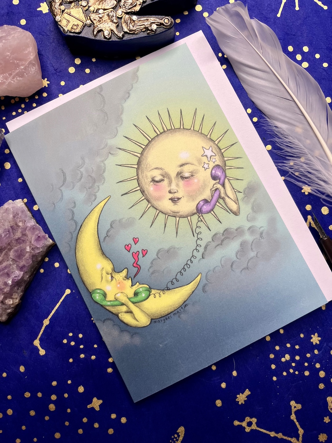 Moon and Sun Greetings - Blank Greeting Card 4.5 " X 6.5 " by Marybel ...