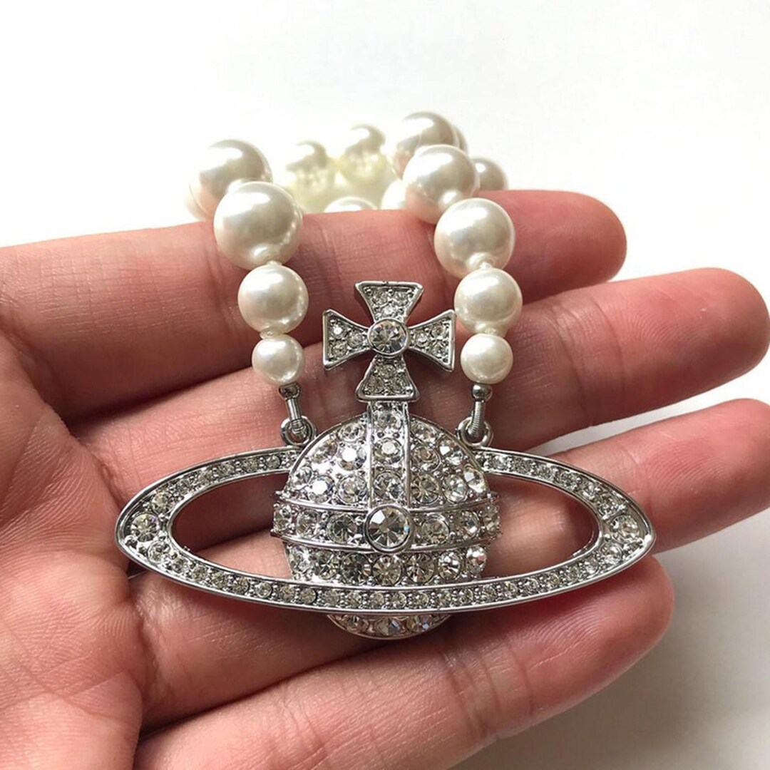 925 Silver Vivienne Y2K Style Necklace,large CZ Diamond Orb Saturn ...