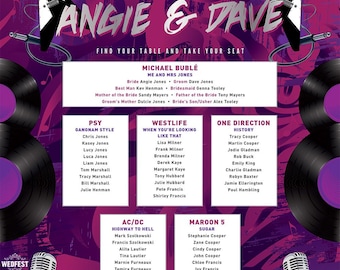 Rock N Roll Wedding Table Seating Plans - Rockers Wedding Stationery ...