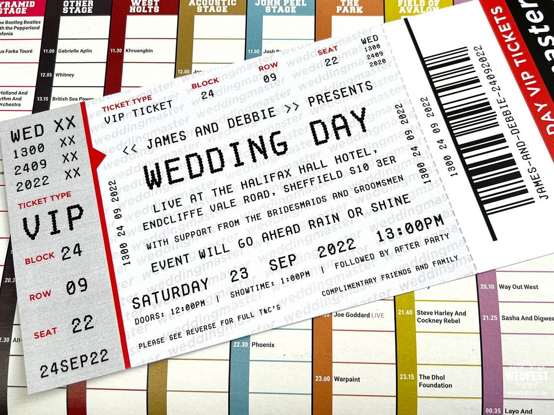 Concert Ticket Wedding Invites (sample Pack) Gig Ticket Wedding Invites ...