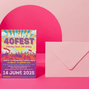 Editable 40FEST ® 40th Birthday Party Invite | Festival Birthday Party ...