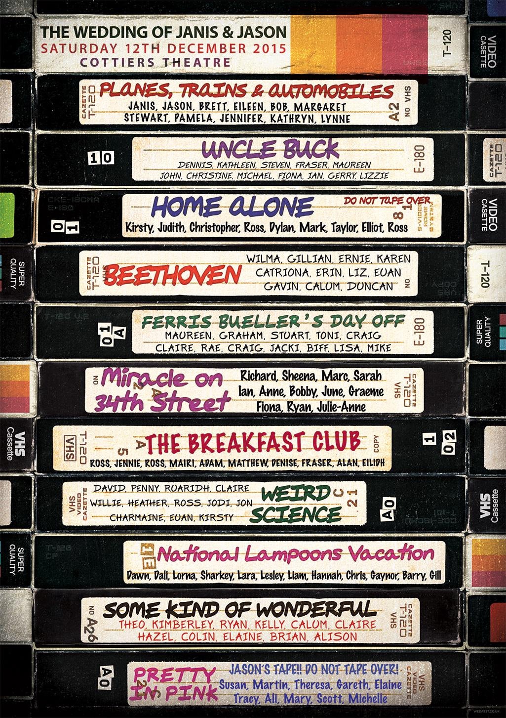 VHS 80's Movies Retro Wedding Table Plan - Retro Wedding Table Plan ...