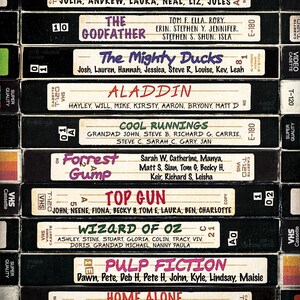 VHS Video Tape Movies Wedding Table Plan - Retro Wedding Table Plan ...