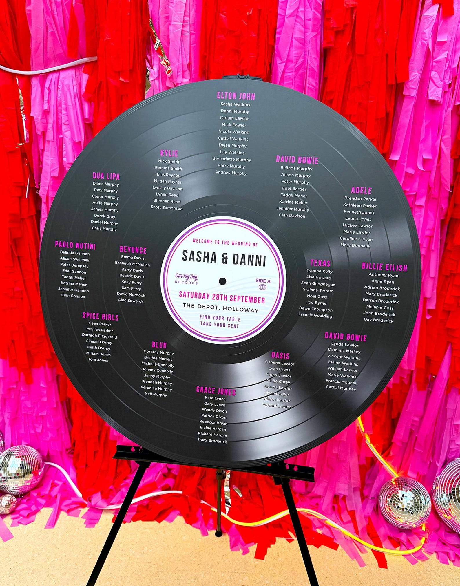 Vinyl Record Wedding Table Plan - Large Vinyl Wedding Seating Chart ...