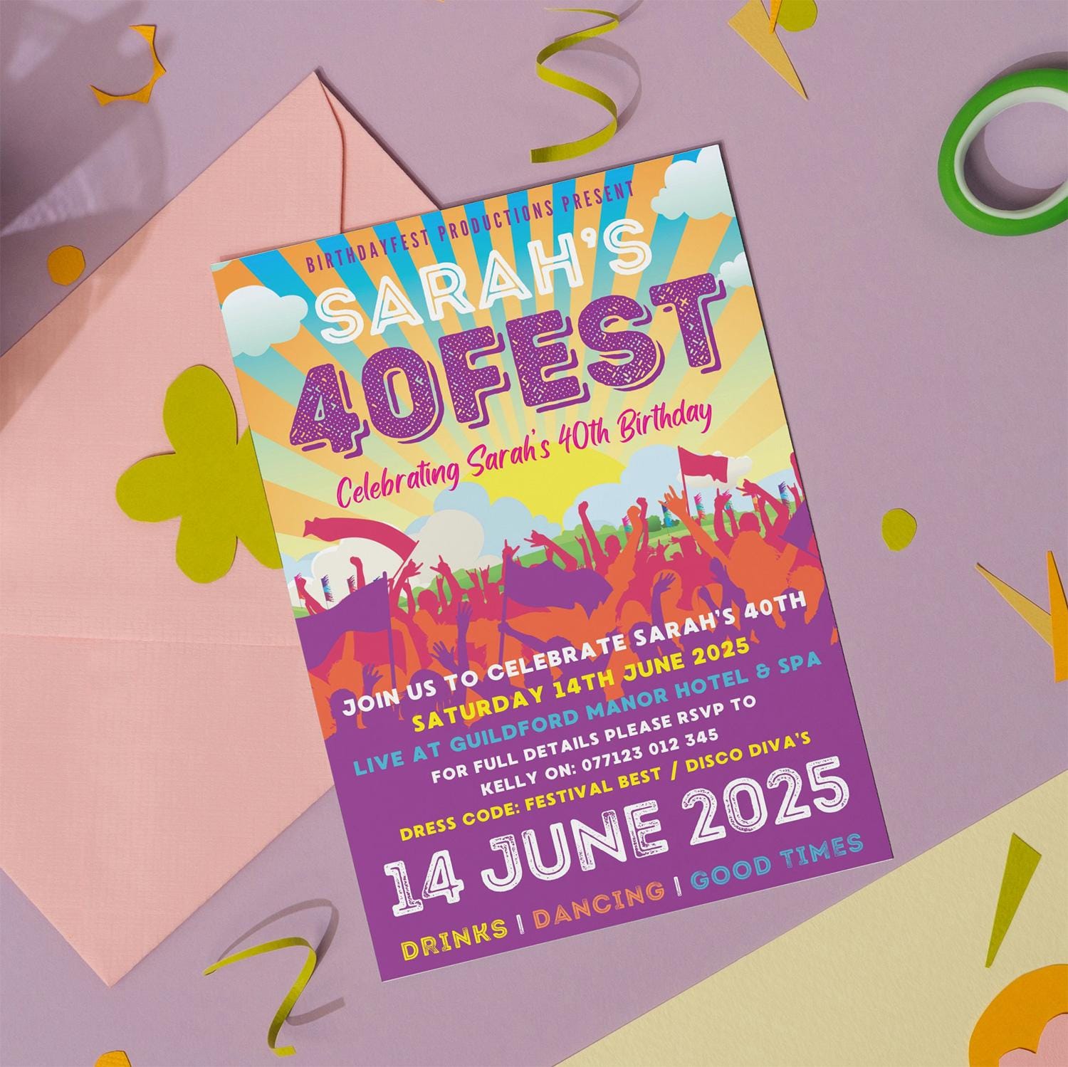 Editable 40FEST ® 40th Birthday Party Invite | Festival Birthday Party ...
