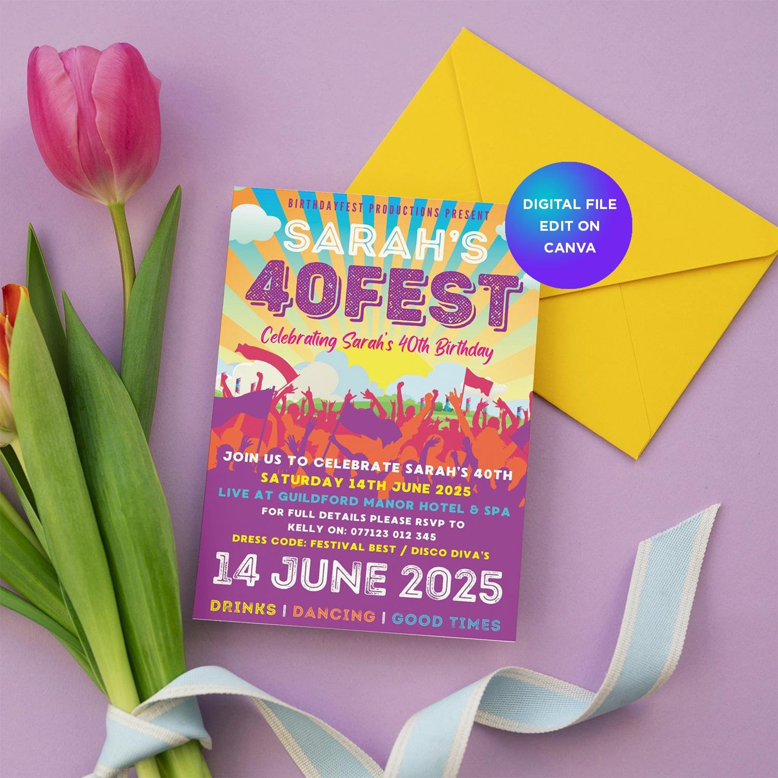Editable 40FEST ® 40th Birthday Party Invite | Festival Birthday Party ...