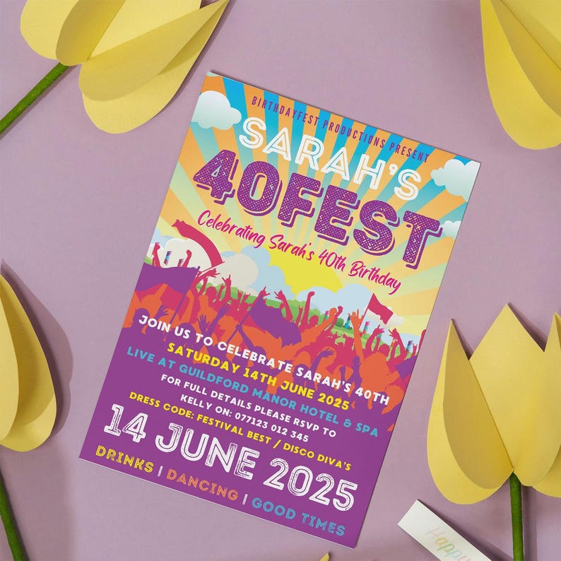 Editable 40FEST ® 40th Birthday Party Invite | Festival Birthday Party ...