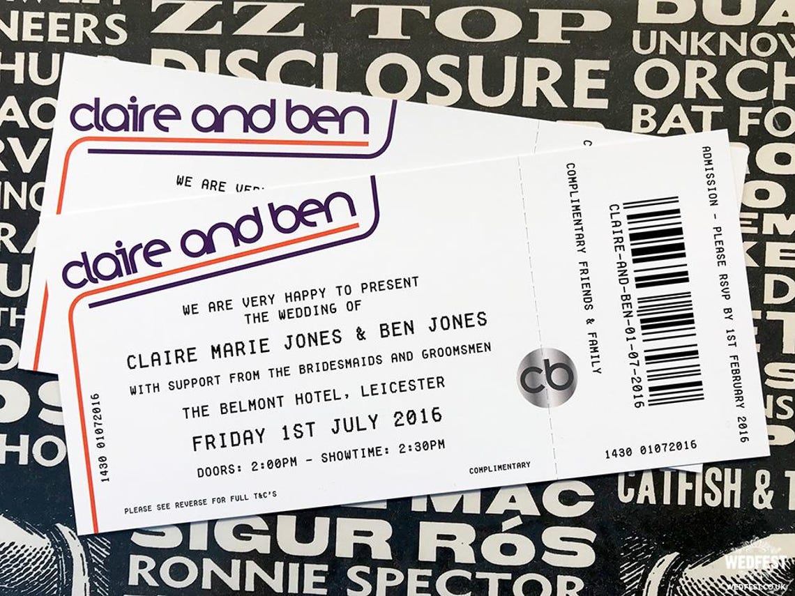 Gig Concert Ticket Wedding Invites (sample Pack) Concert Ticket Wedding ...