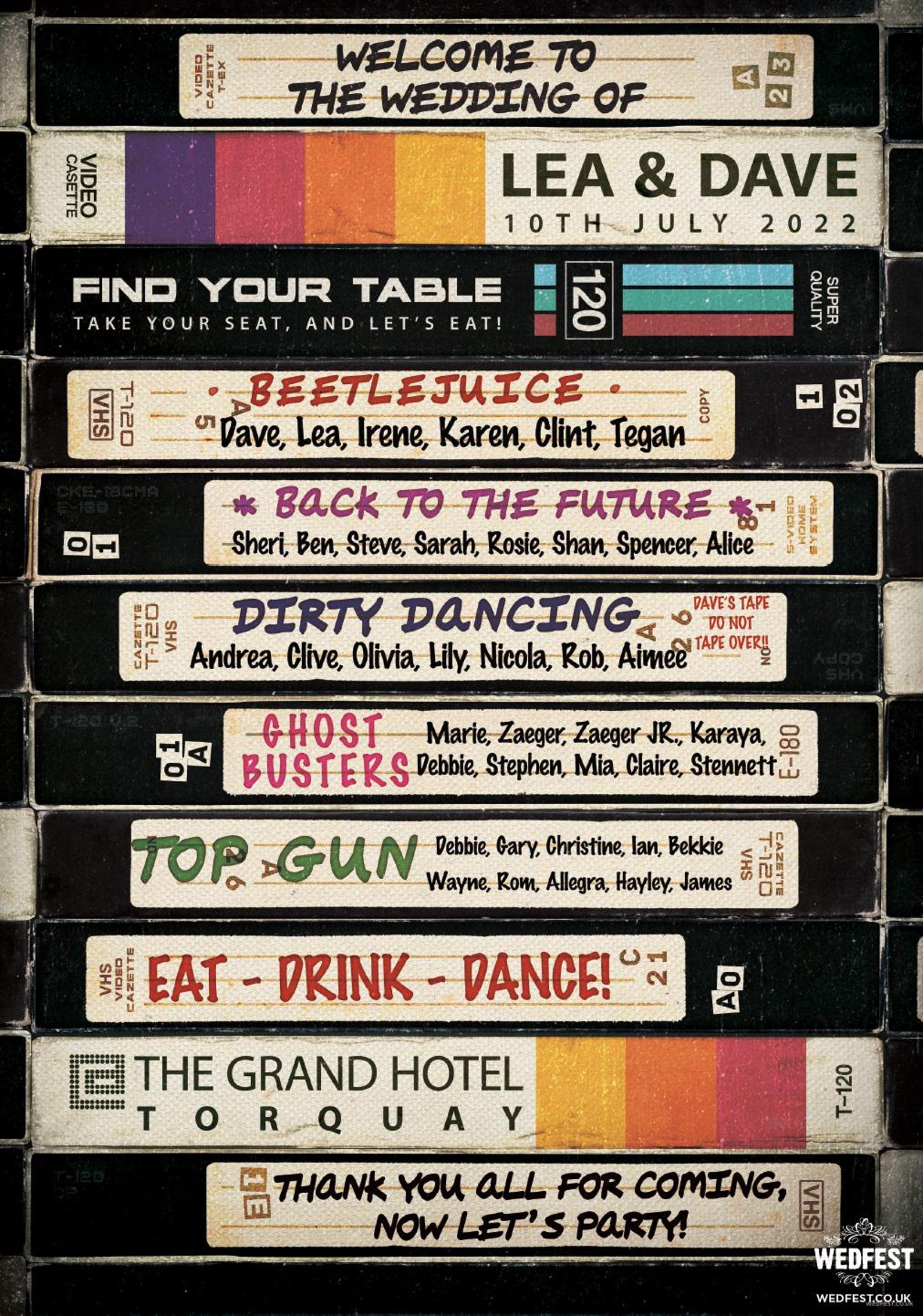 VHS Video Tape Movies Wedding Table Plan - Retro Wedding Table Plan ...