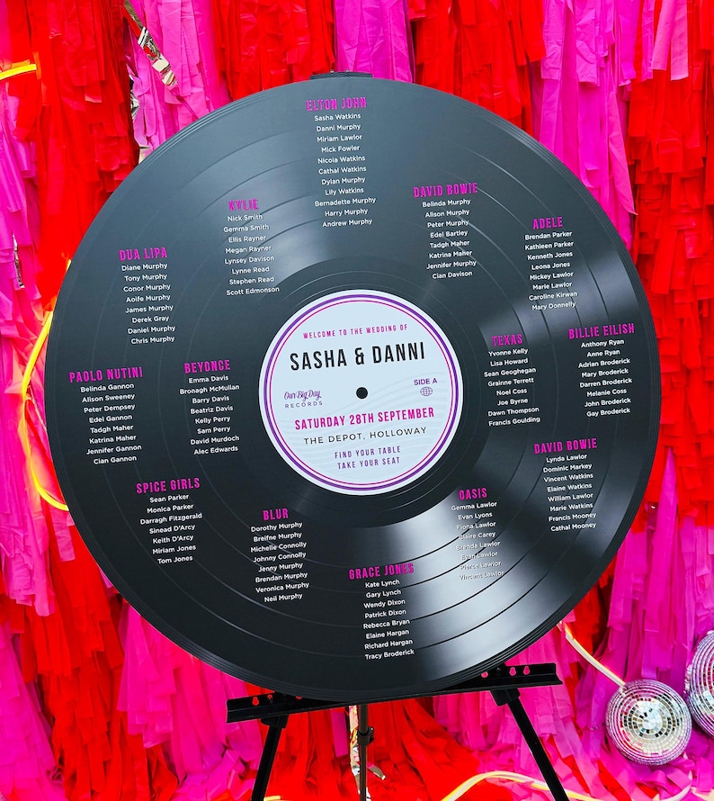 Vinyl Record Wedding Seating Plan - Large Vinyl Wedding Table Plan ...