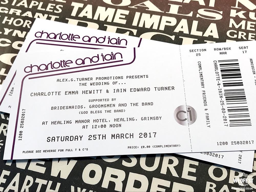 Gig Concert Ticket Wedding Invites (sample Pack) Concert Ticket Wedding ...