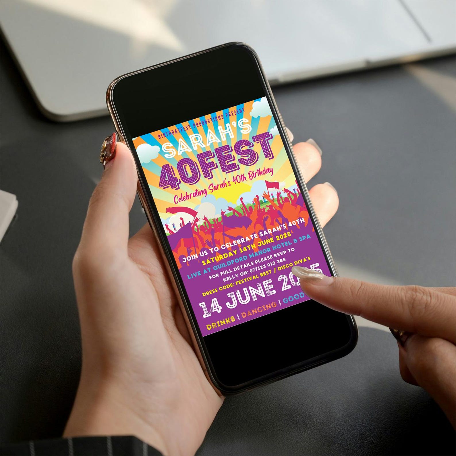 Editable 40FEST ® 40th Birthday Party Invite | Festival Birthday Party ...