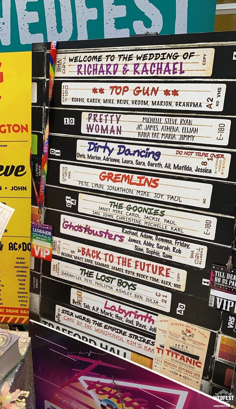 VHS Video Tape Movies Wedding Table Plan - Retro Wedding Table Plan ...
