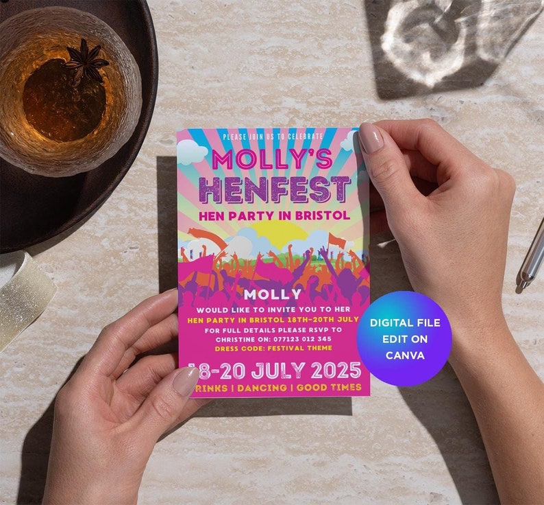Editable Henfest ® Hen Party Invite | Hen Bachelorette Party Canva ...